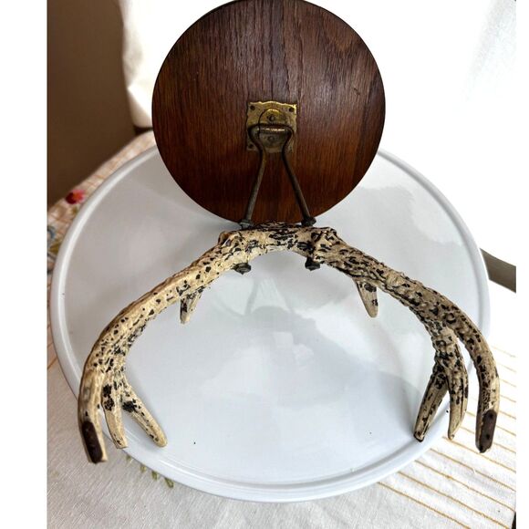 None | Accents | Vintage Small Antler Rack Mounted To Wood Small ...
